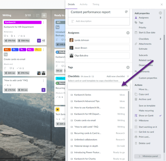 How to copy checklist from existing card or template? - Kanbanchi