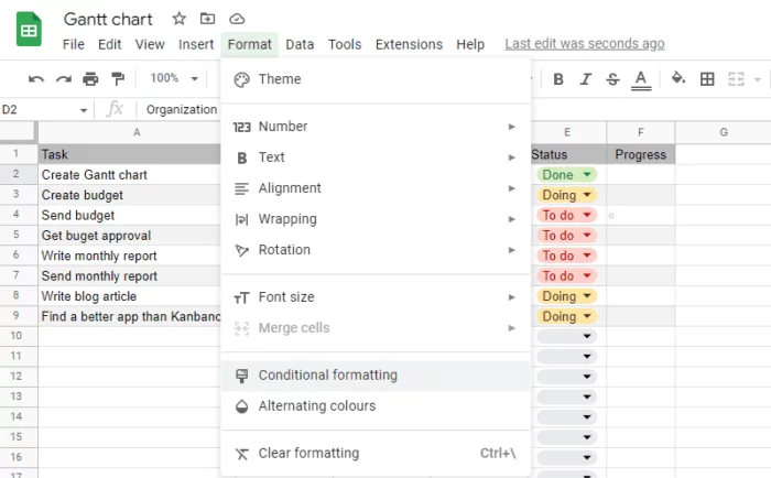How to create a Google Sheets Gantt chart - Kanbanchi