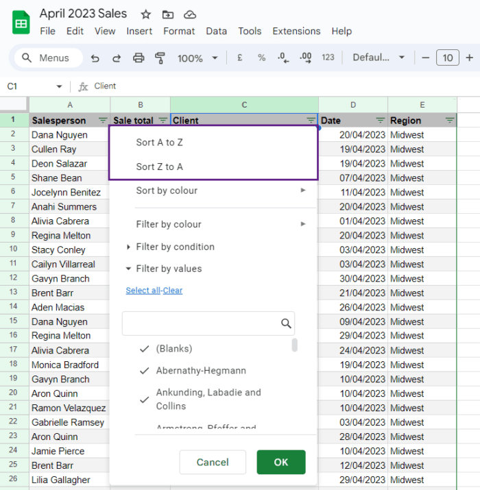 How to sort in Google Sheets? - Kanbanchi